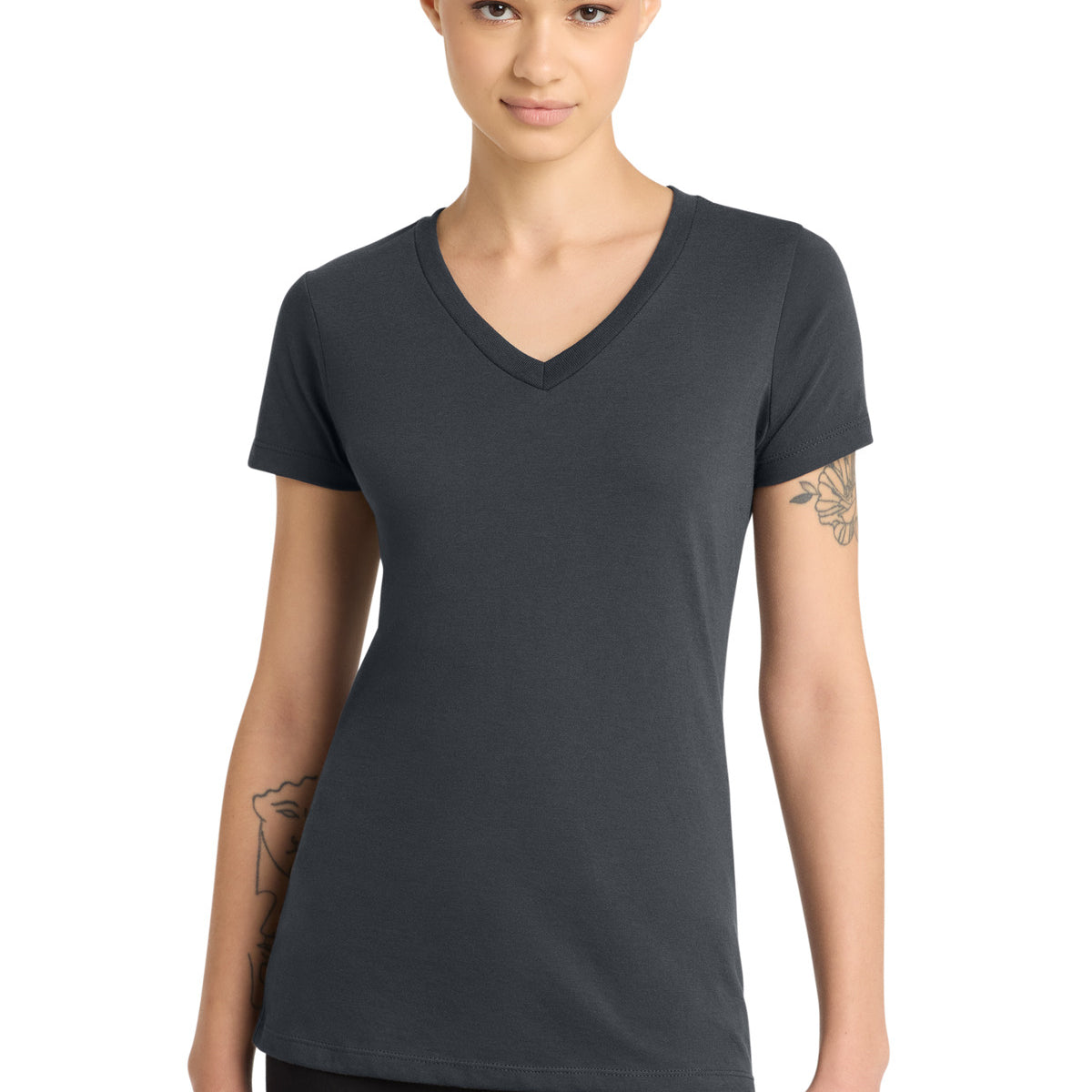 District® Women’s Perfect Blend® CVC V-Neck Tee DM1190L - Charcoal ...